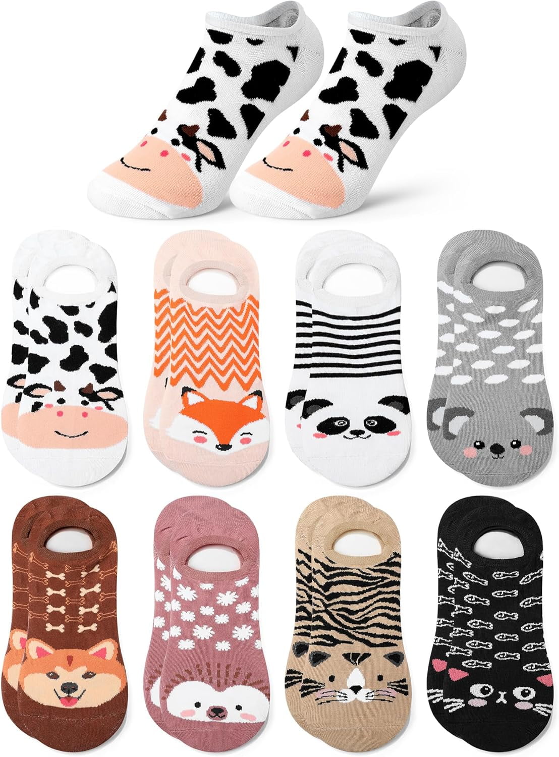 8 Pairs Cute No Show Socks for Women Funny Animal Ankle Socks Non Slip ...
