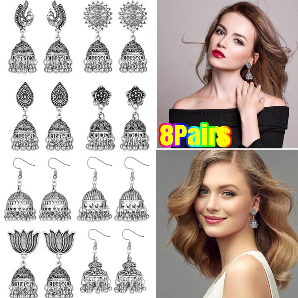 8 Pairs Dangle Earrings for Women Traditional Gypsy Boho Beaded Tassel ...