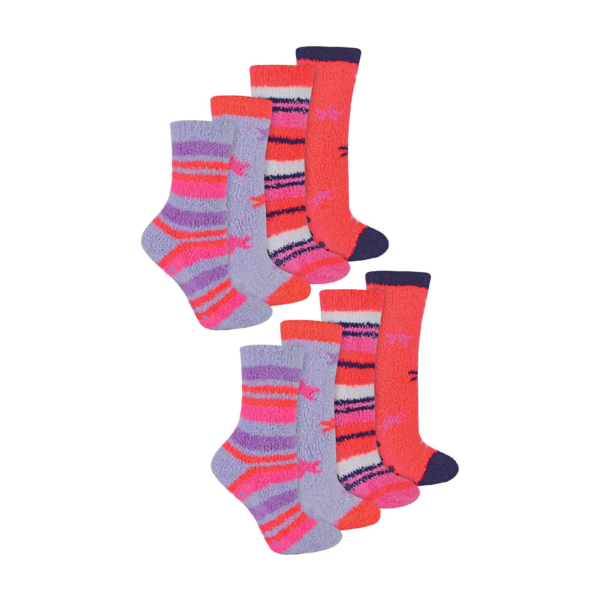 8 Pairs Girls Fluffy Bed Socks | Sock Snob | Fuzzy Striped Patterned ...