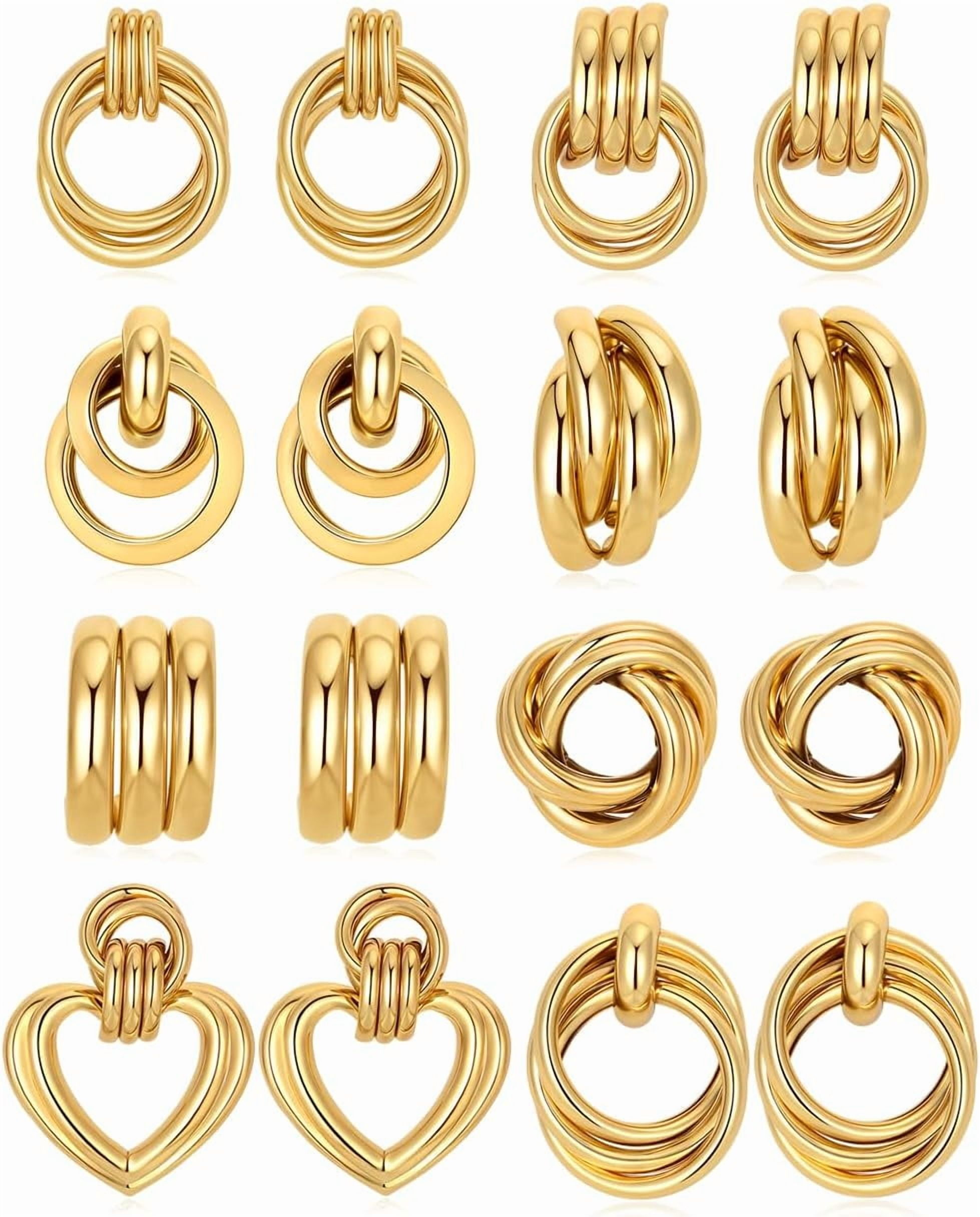 8 Pairs Gold Knot Earrings for Women Chunky Statement Heart Geometric ...