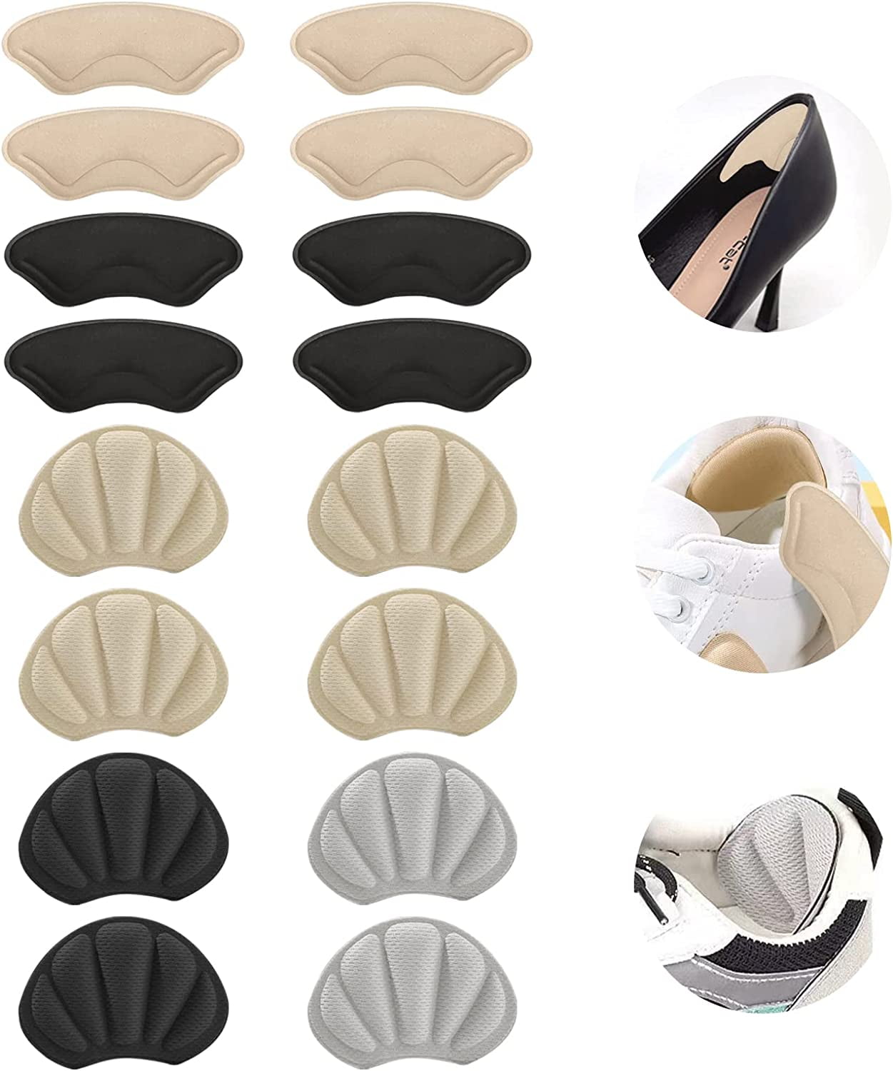 8 Pairs Heel Pads Inserts for Loose Too Big Heel Inserts for Women ...