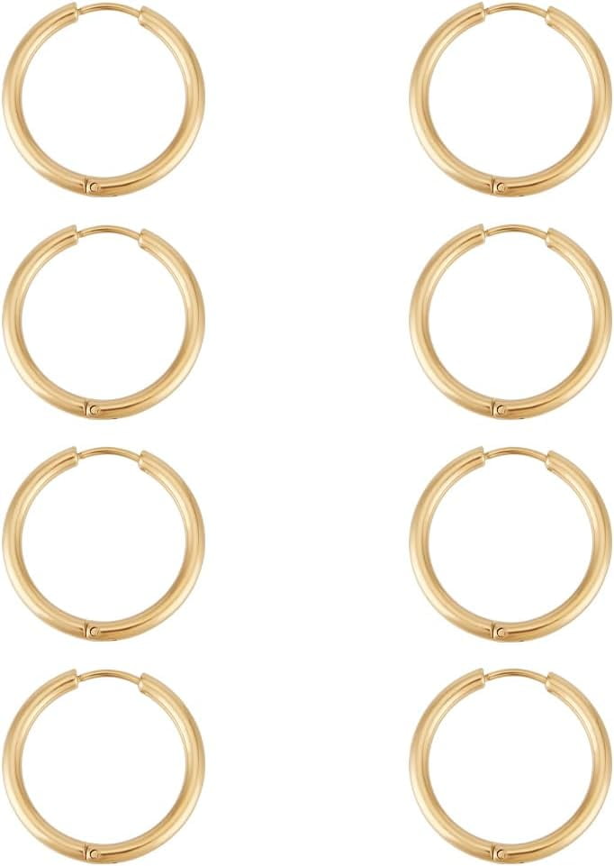 8 Pairs Ion Plating Stainless Steel Huggie Hoop Earring Findings Golden ...