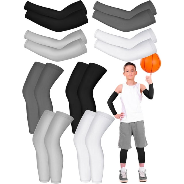 8 Pairs Kids Arm Sleeves and Basketball Leg Sleeves Set Non Slip Long ...