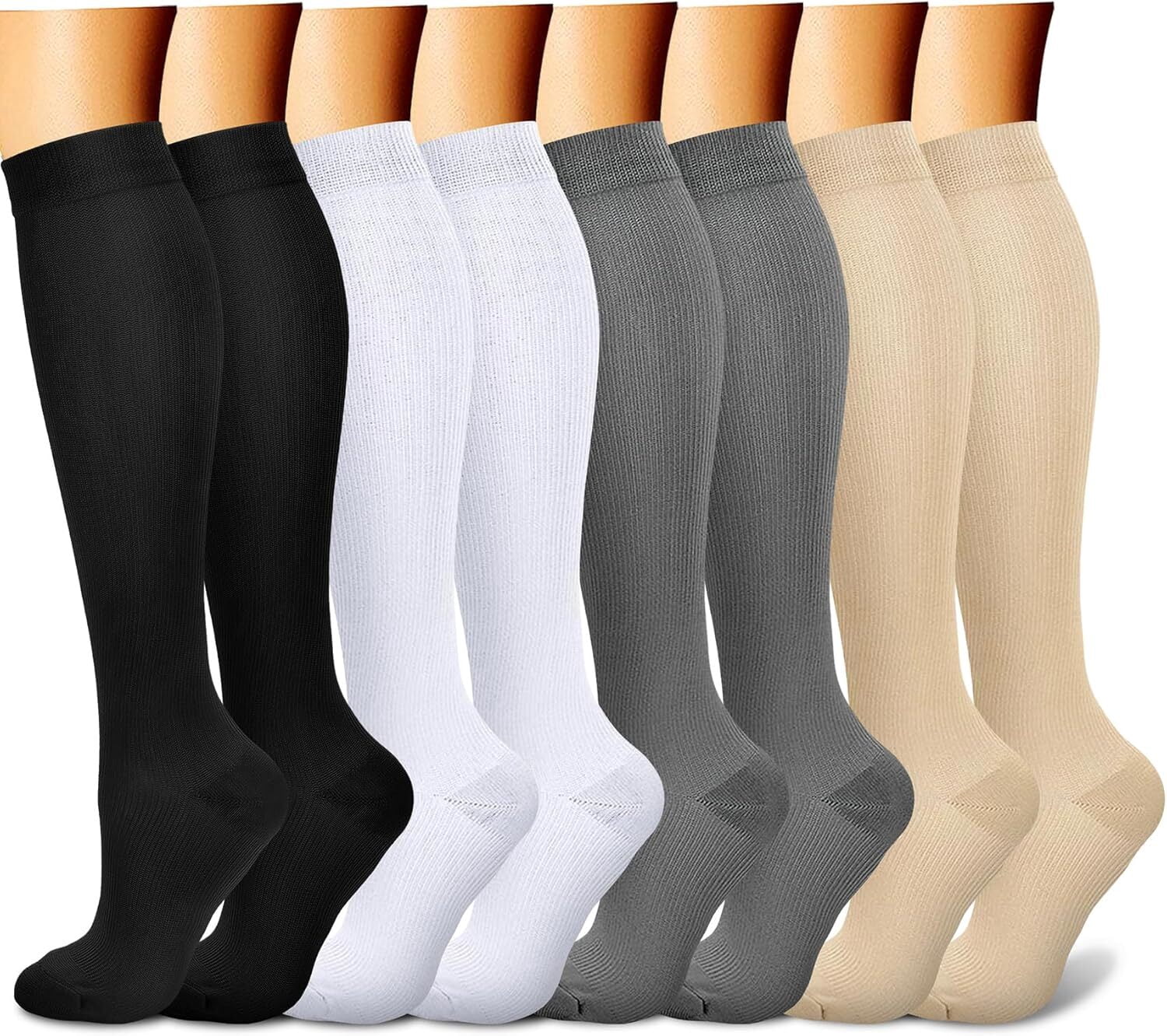 8 Pairs Medical Sport Compression Socks - 15-23mmhg Graduated Knee-High ...