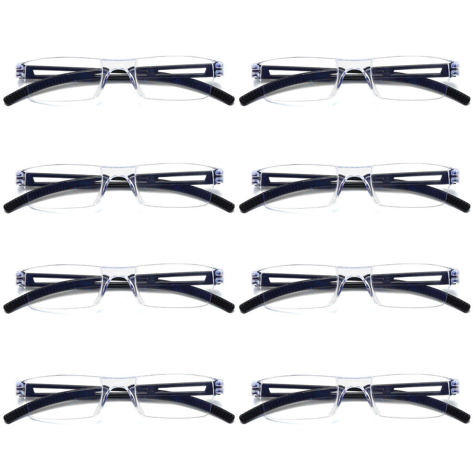 8 Pairs Men Women Rimless Reading Glasses Blue Light Blocking Unisex ...