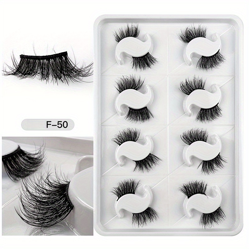 8 Pairs Multi-layered Half-Eye Faux Mink False Eyelashes, Thick Curled ...