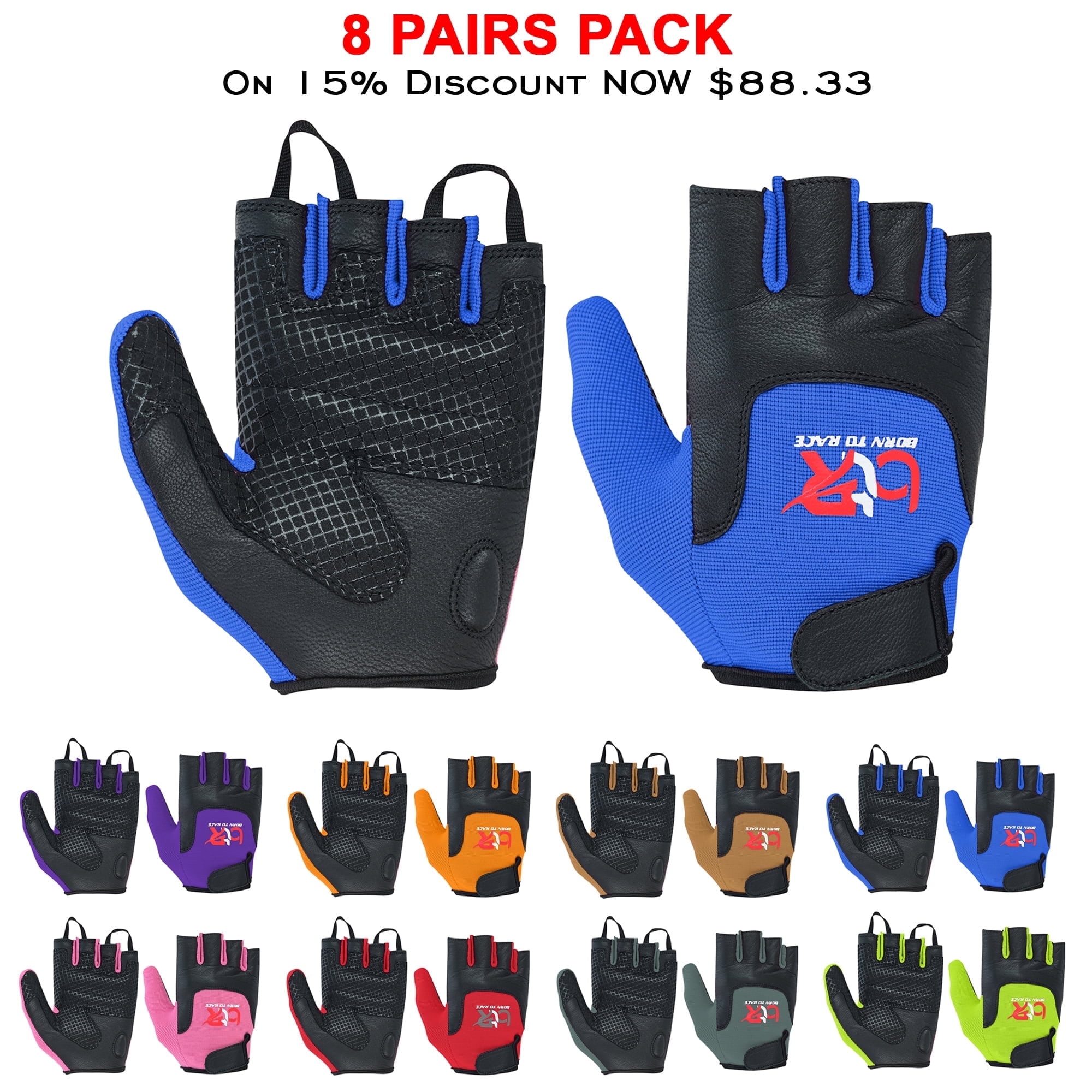 BTR Born To Race Fingerless Leather Palm Gloves for Children, Blue, 8 ...
