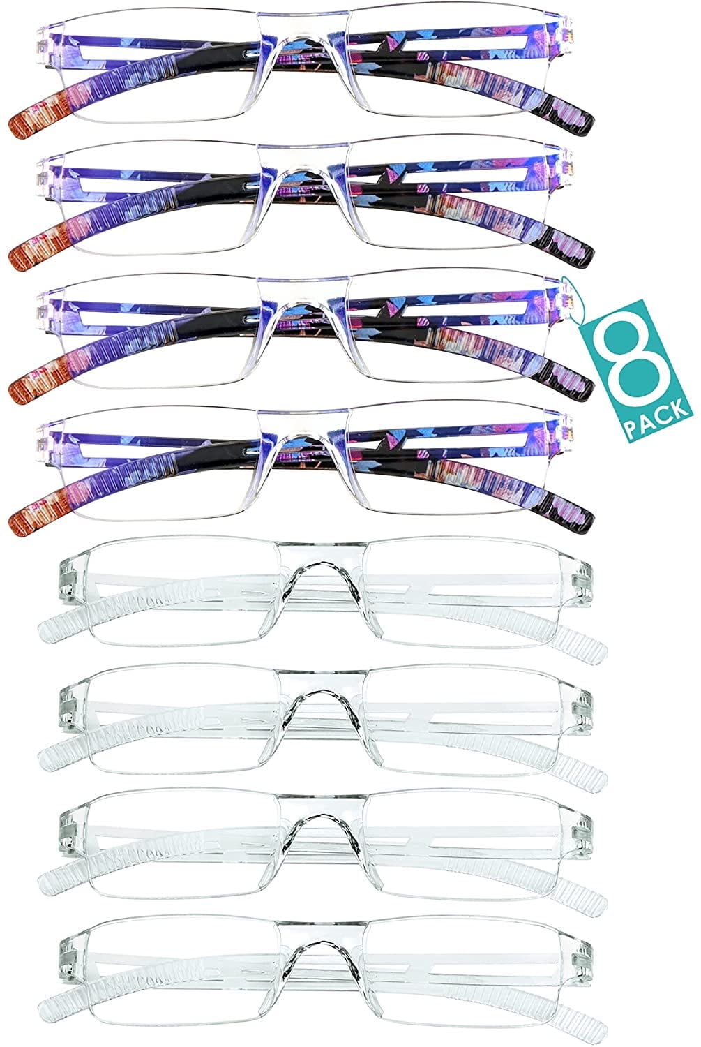 8 Pairs Reading Glasses, Blue Light Blocking Glasses, Computer Reading ...
