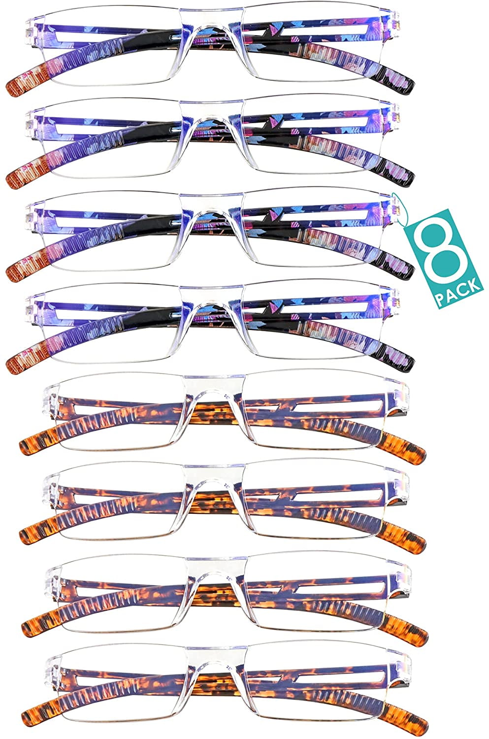 8 Pairs Reading Glasses, Blue Light Blocking Glasses, Computer Reading ...