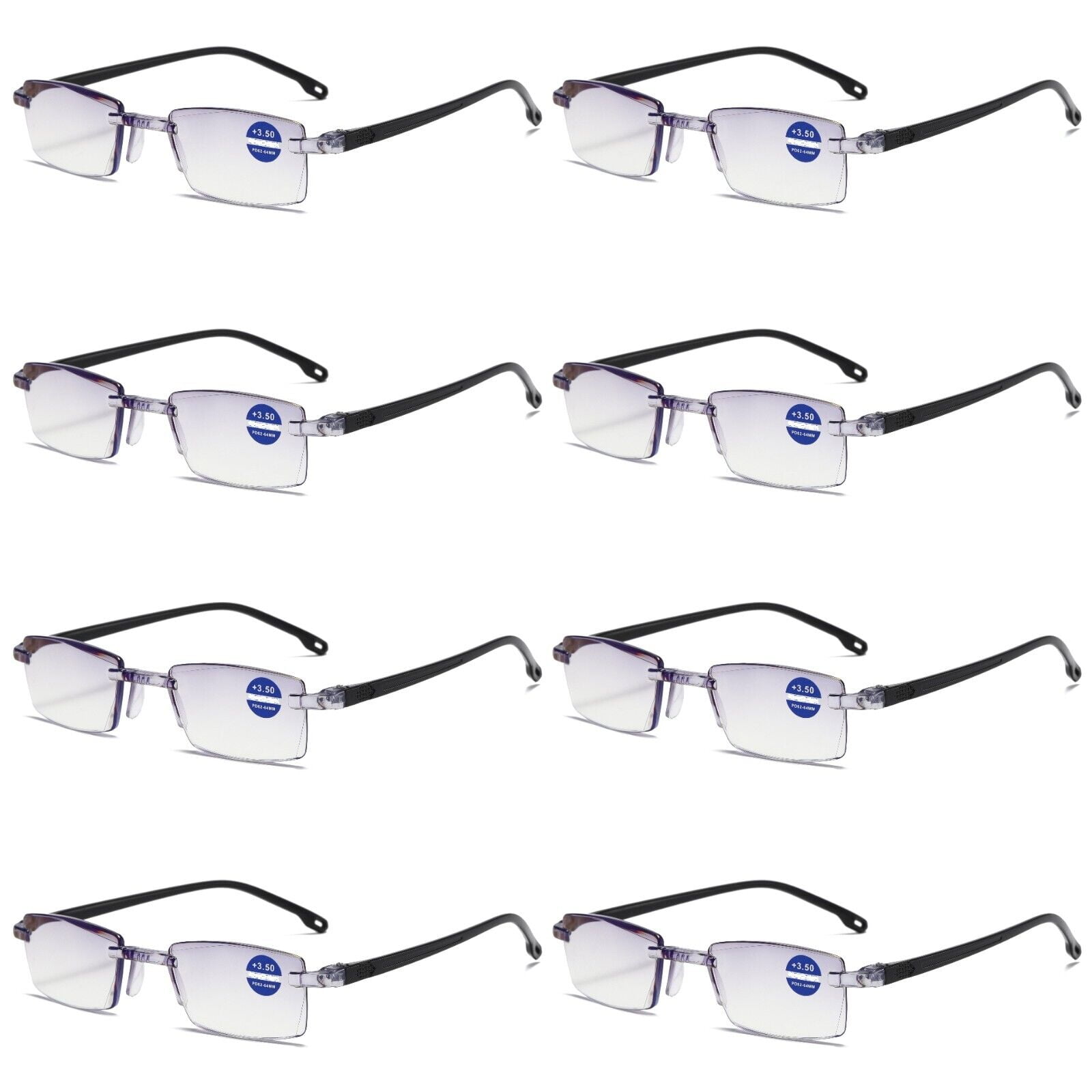 8 Pairs Rimless Blue Light Blocking Reading Glasses Diamond Cut Edge ...