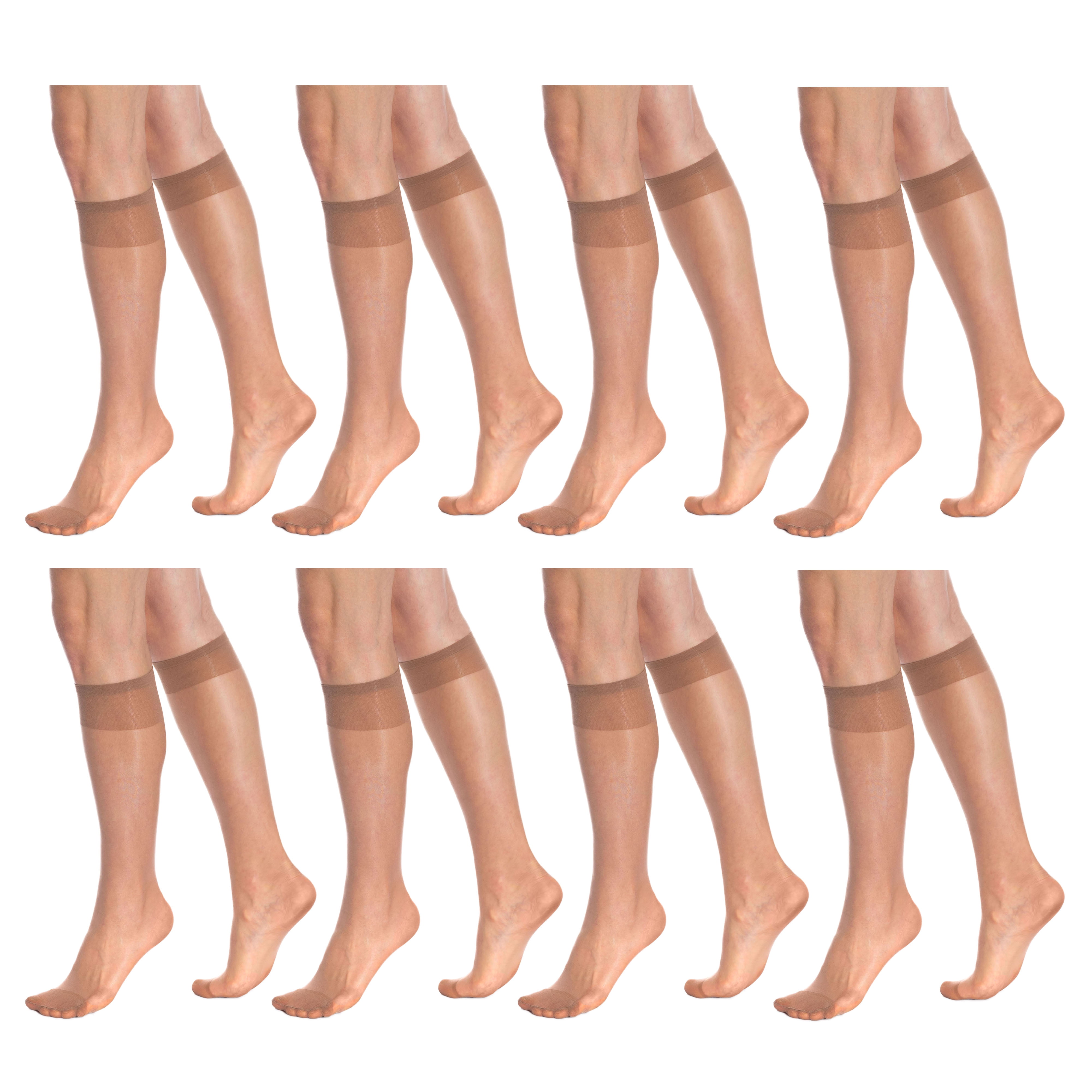8 Pairs Sheer Knee High Socks for Women 15 Denier Stay up Band (Bronze ...