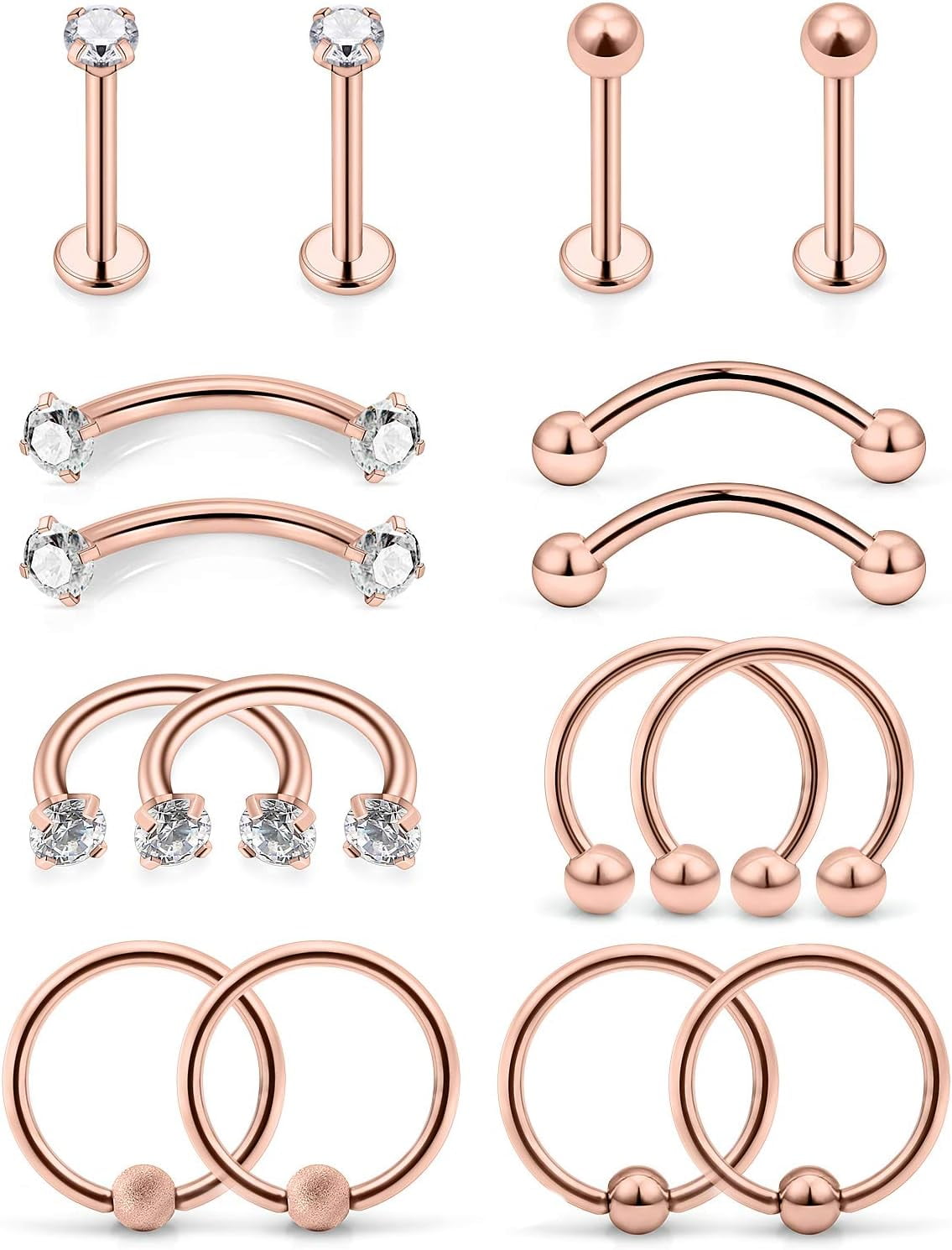 8 Pairs Stainless Steel Tragus Earring Clear Diamond CZ Forward Helix ...