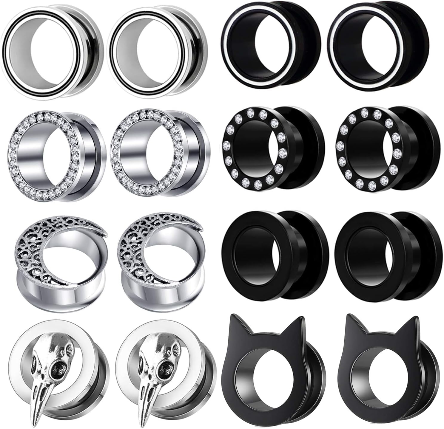 8 Pairs Surigcal Stainless Steel Ear Gauges Black Plug Tunnels For Men ...