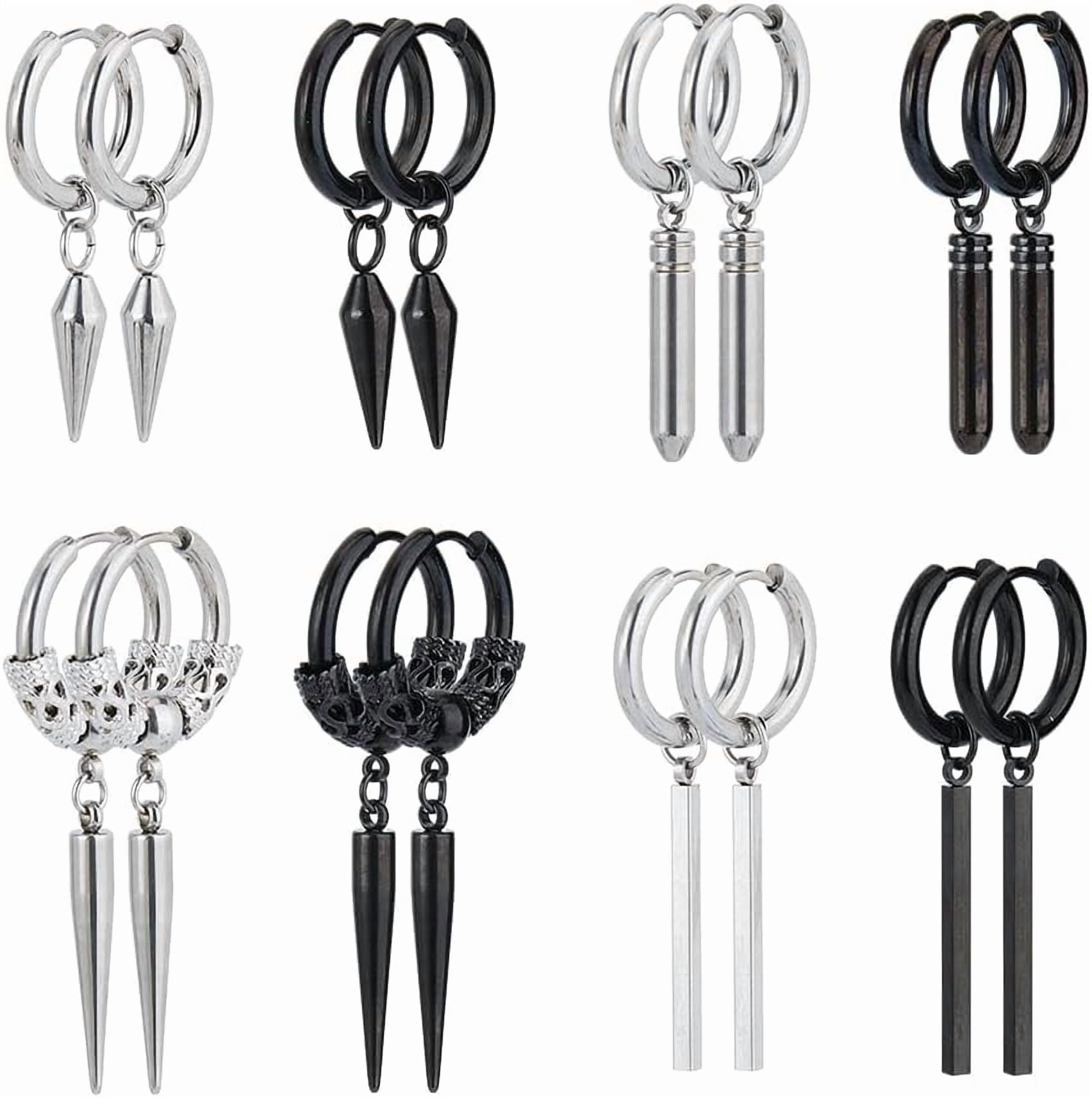 8 Pairs Unisex Dangle Hoop Cone Earrings Stainless Steel Hip Hop ...