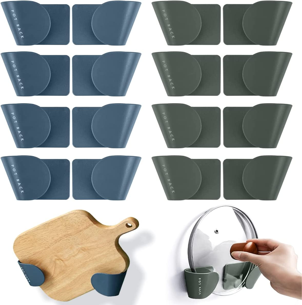 8 Pairs Wall Mount Pot Lid Organizer, Pot Lid Holder for Cabinet Door ...