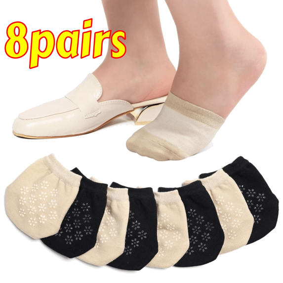 8 Pairs Women's No-Show Toe Socks for Mules & Loafers, Half Socks with ...