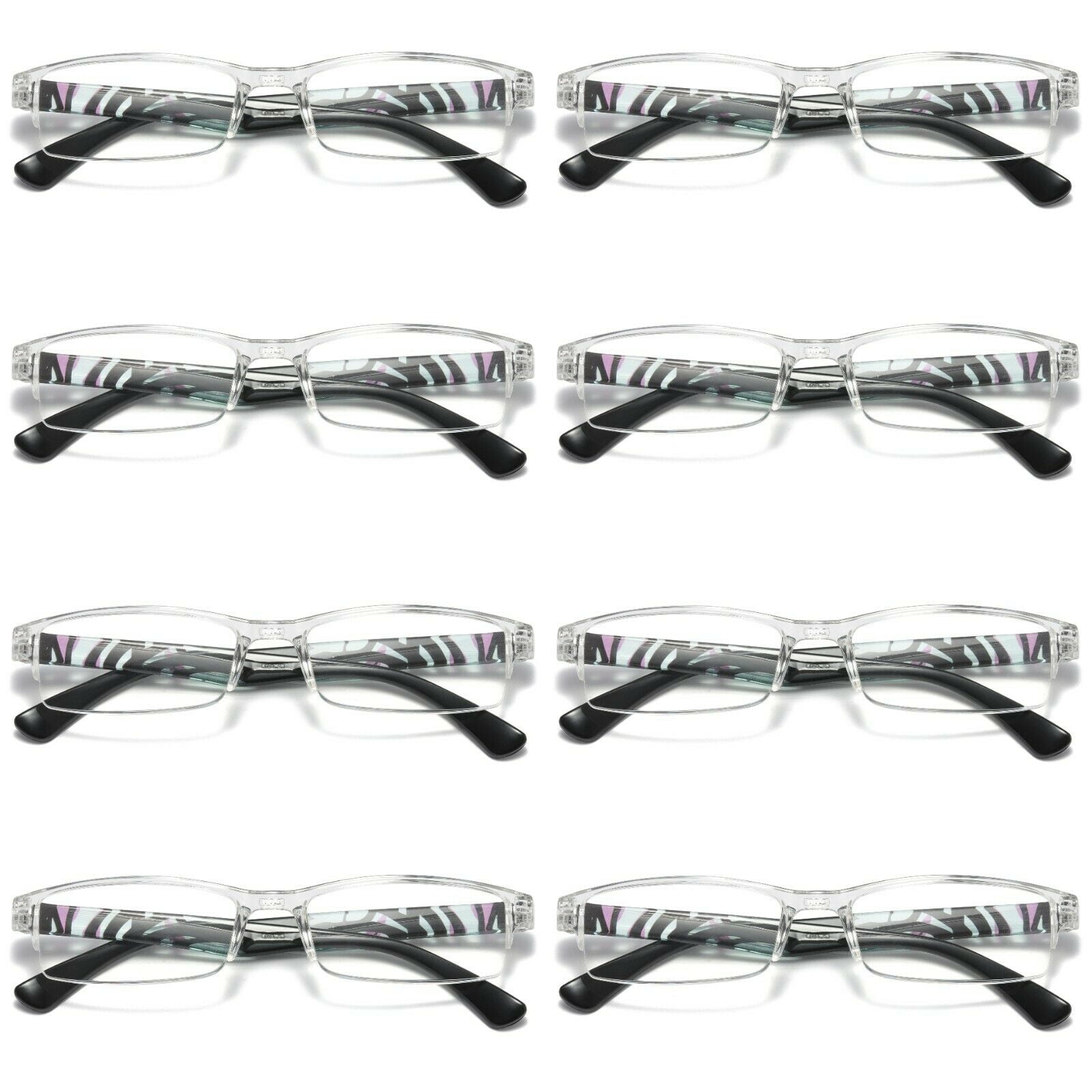 8 Pairs Womens Slim Rectangle Half Frame Blue Light Blocking Reading ...