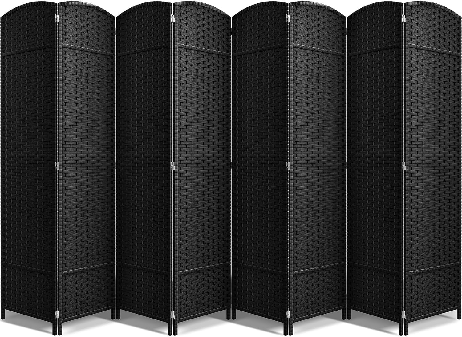 8-Panel Black Room Divider with Double Hinged Panels, 6 ft Tall Folding ...