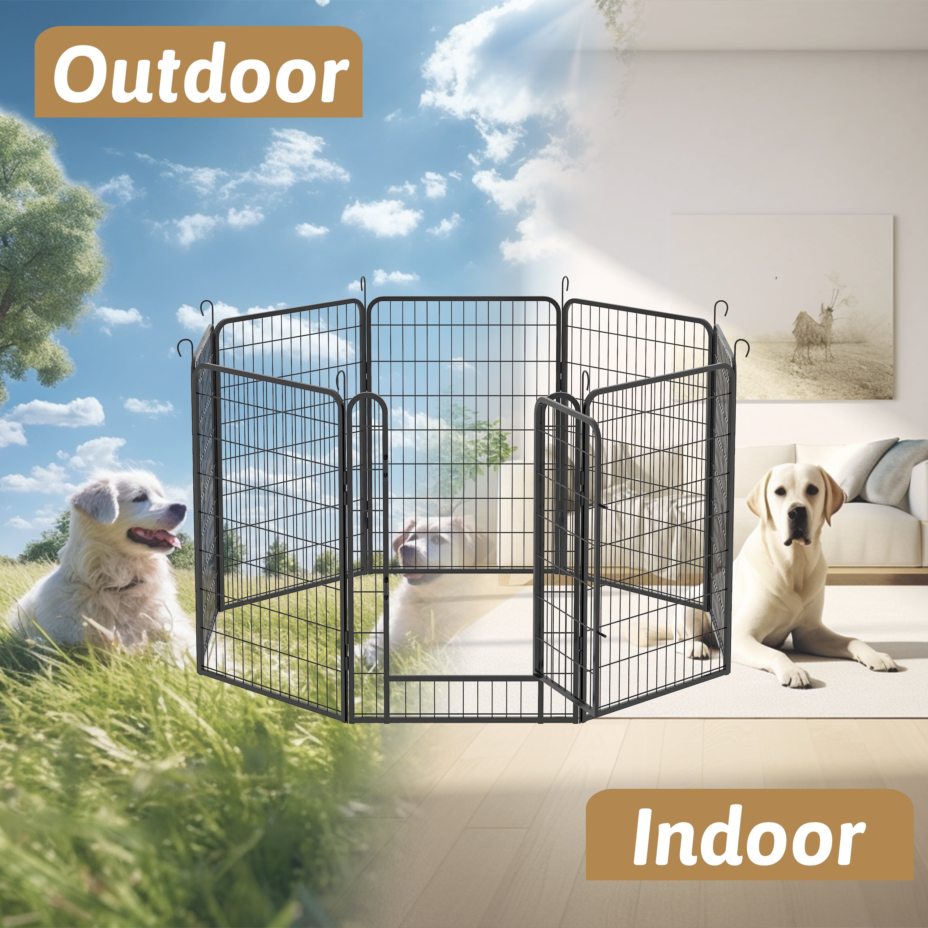 8 Panel Dog Exercise Pen with Door, 39in Heavy Duty Metal Pet Playpen ...