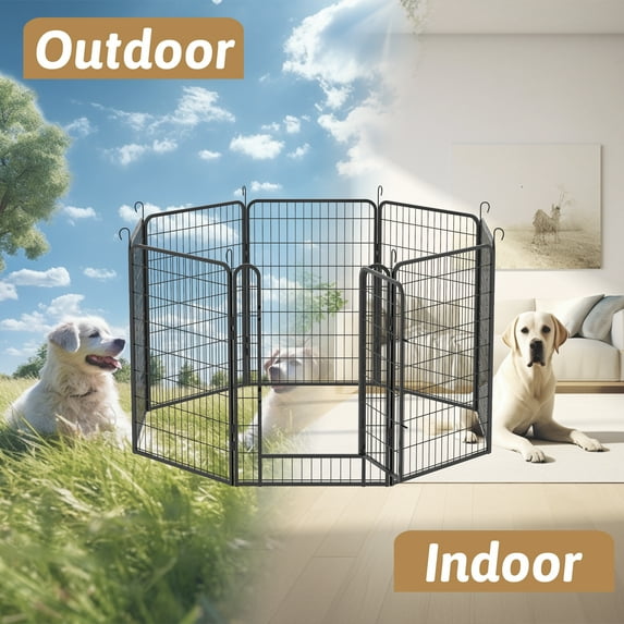 8 Panel Dog Exercise Pen with Door, 39in Heavy Duty Metal Pet Playpen ...