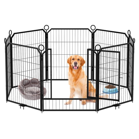 8 Panel Dog Playpen Outdoor, 32 Inch Dog Fence with Gate & Fixed Stakes ...