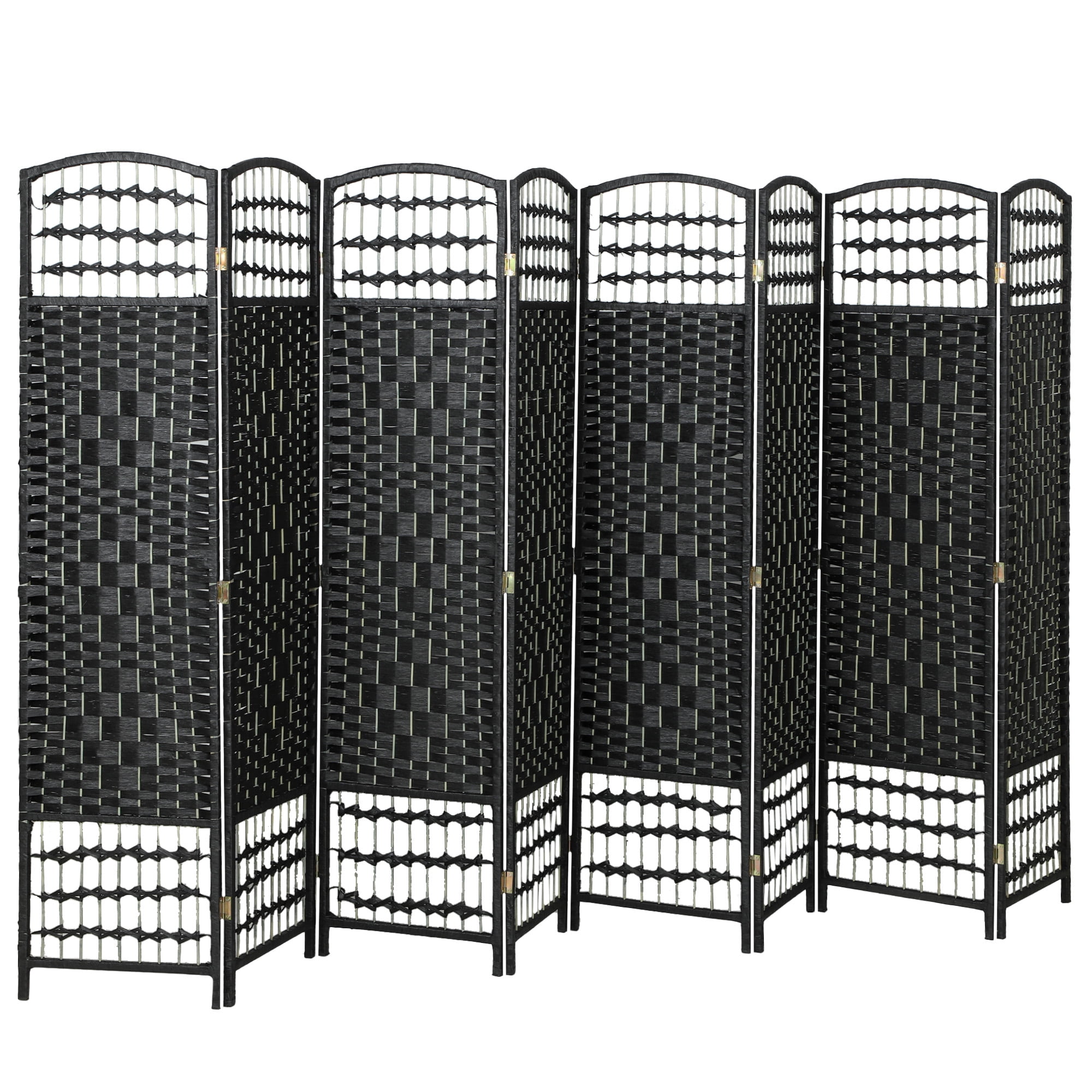 8-Panel Folding Privacy Screen, Black Diamond Woven Paper Fiber Room ...