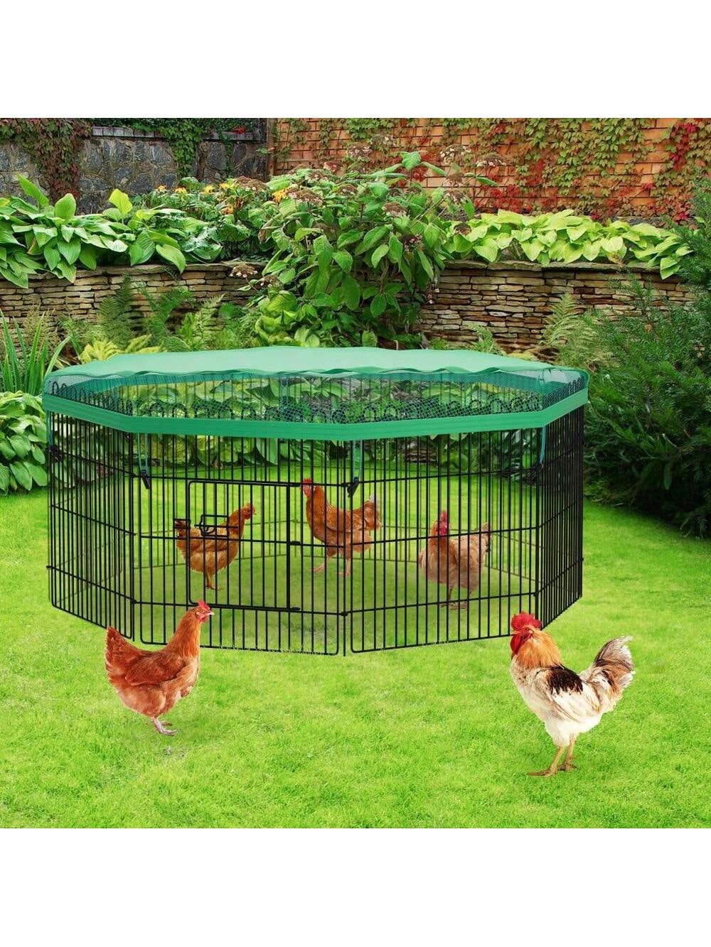 8 Panel Metal Chicken Coop With UV-Resistant Oxford Cloth, Walk-In ...