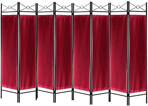 8 Panel Metal and Woven Fabric Room Divider with Two Way Hinges Red ...