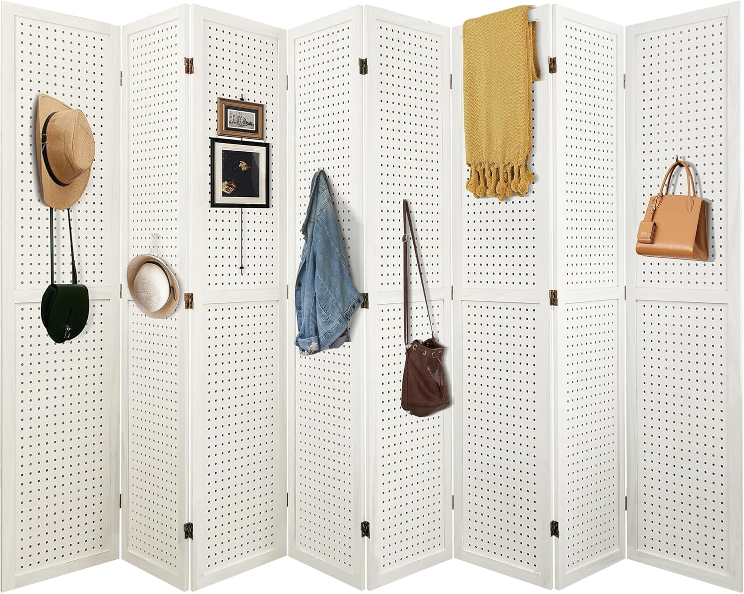 8 Panel Pegboard Display,5.6FT Wood PegBoard Room Dividers,Folding ...