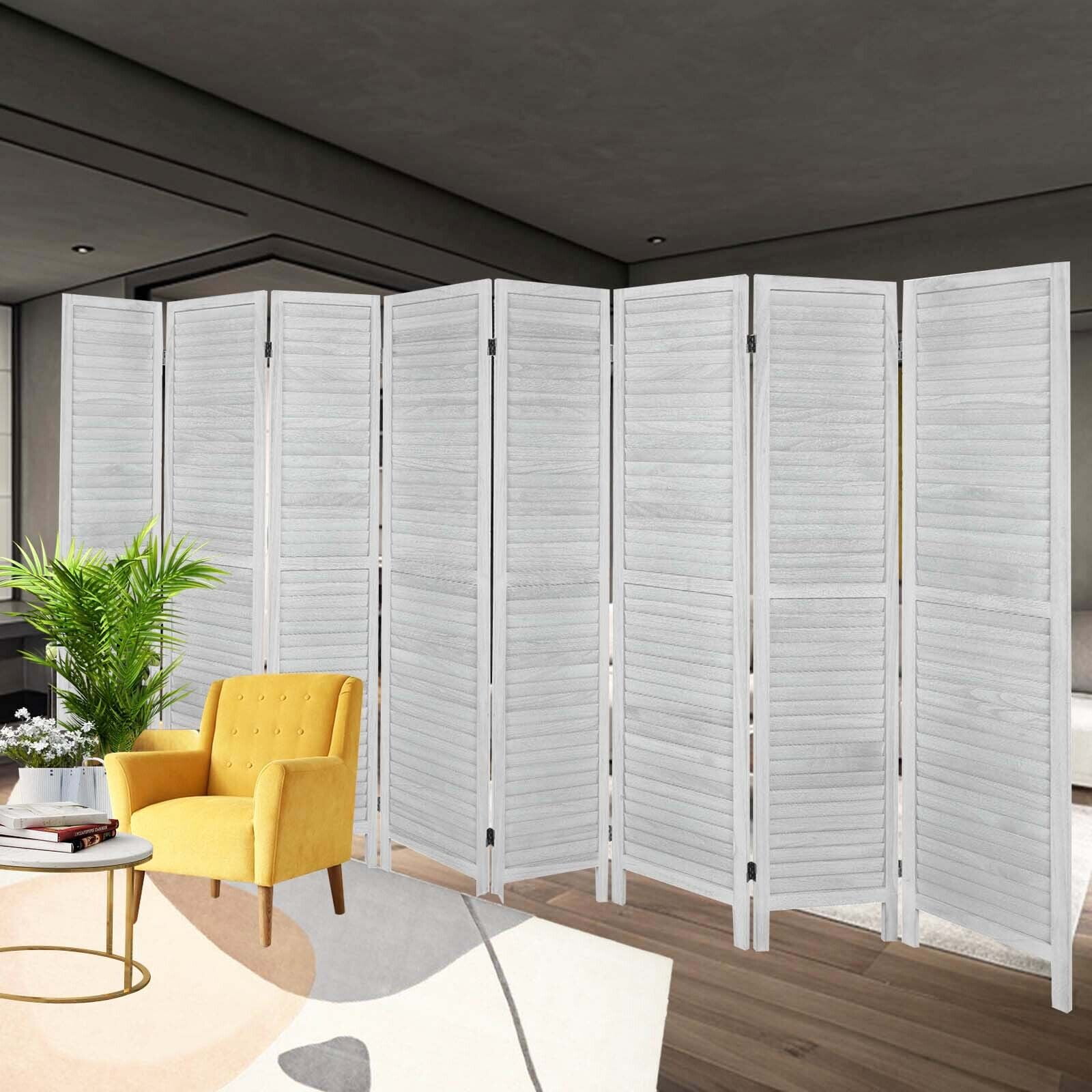 8 Panel Room Divider 5.6FT Tall Wood Folding Privacy Screen Louvered ...