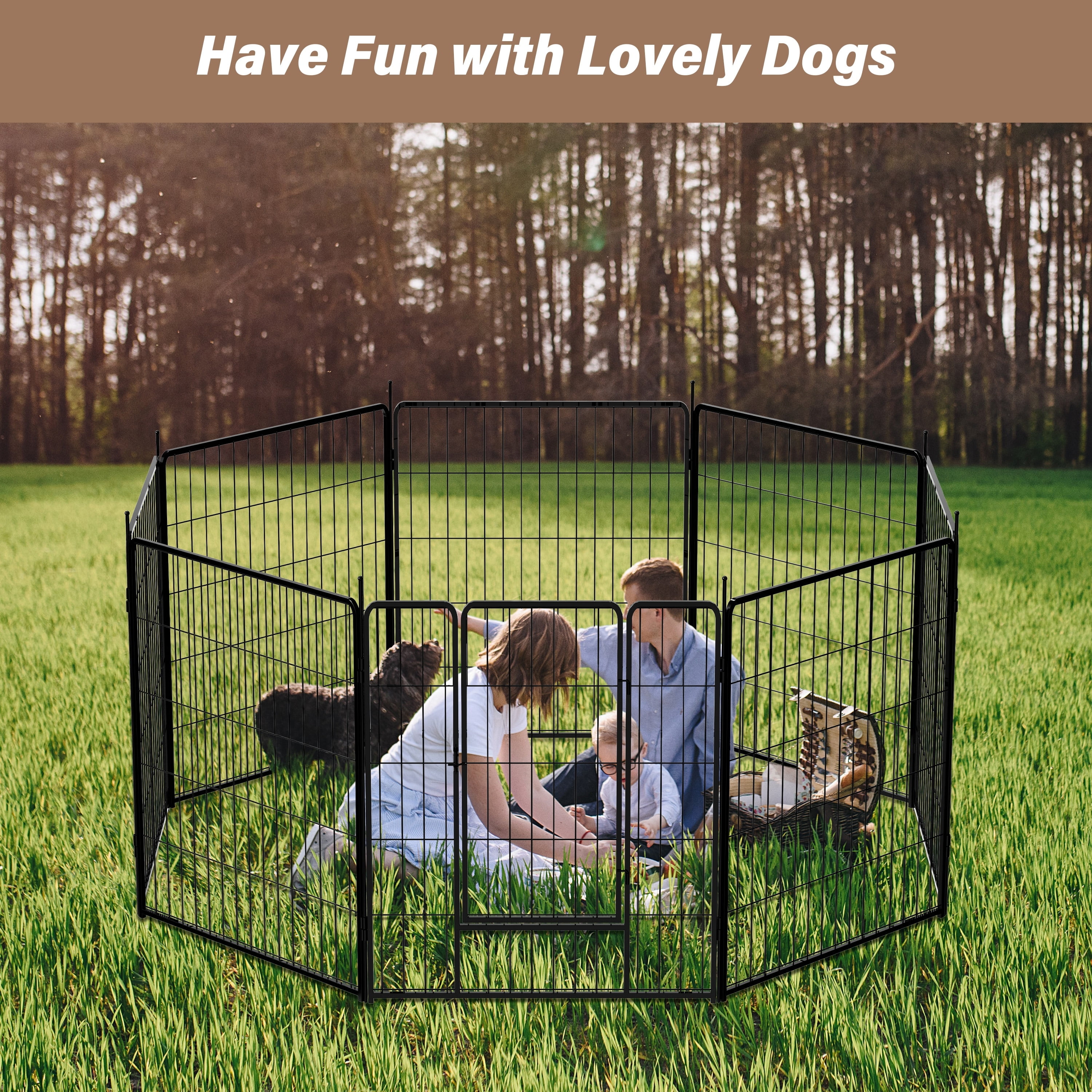 8 Panels Anti-Rust Coating Dog Playpen,Metal Heavy Portable Foldable ...
