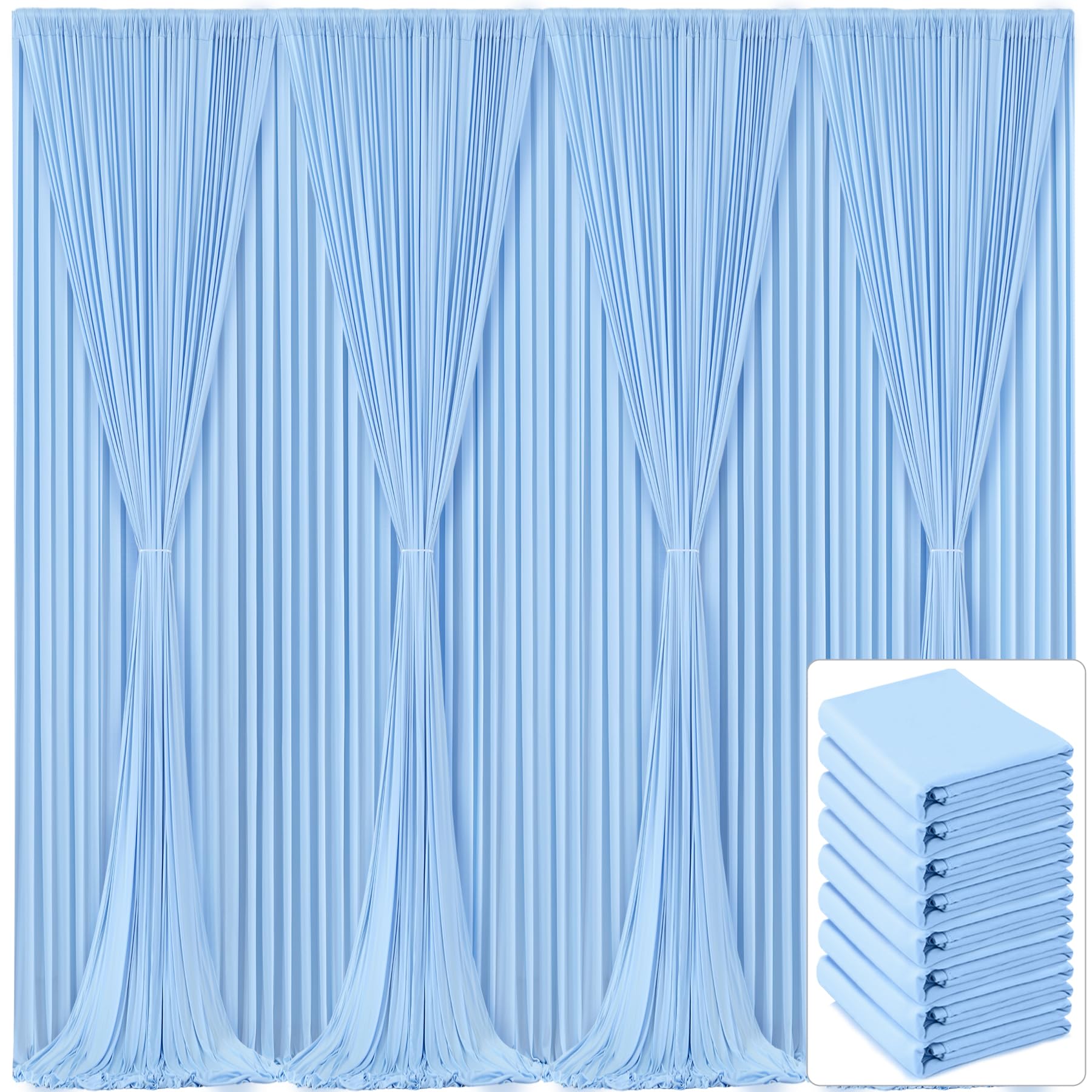 8 Panels Baby Blue Backdrop Curtain for Baby Shower Parties Light Blue ...