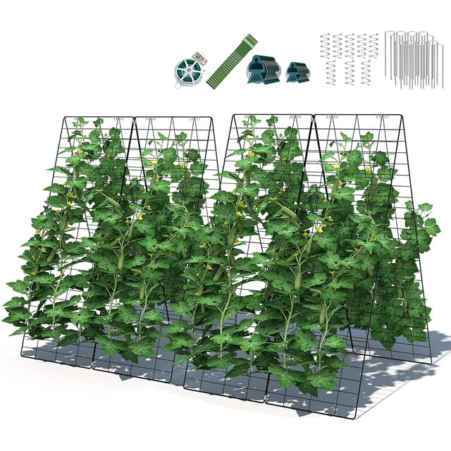 8 Panels Cucumber Trellis, A-Frame Garden Trellis for Plant Climbing ...