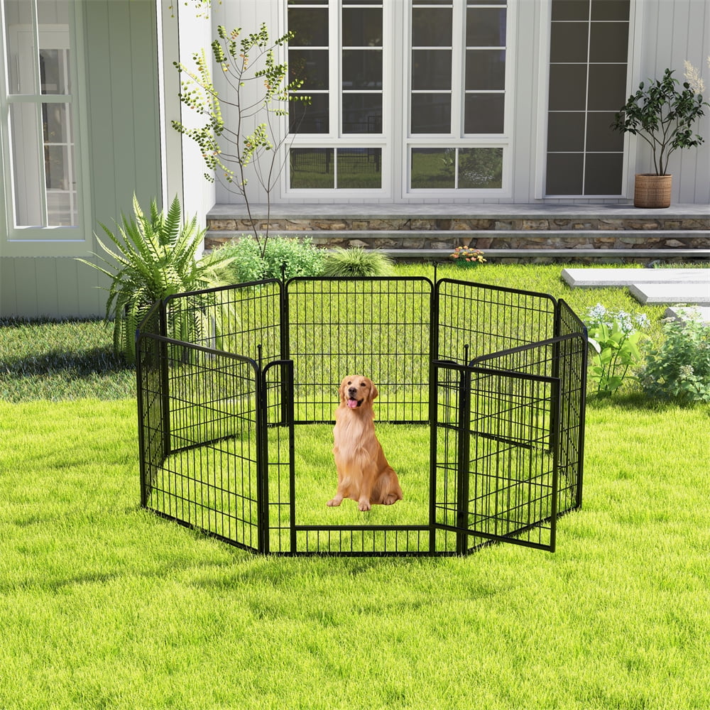 8 Panels Dog Pen 32" Height Pet Playpen With Doors, Safe Round Ball ...