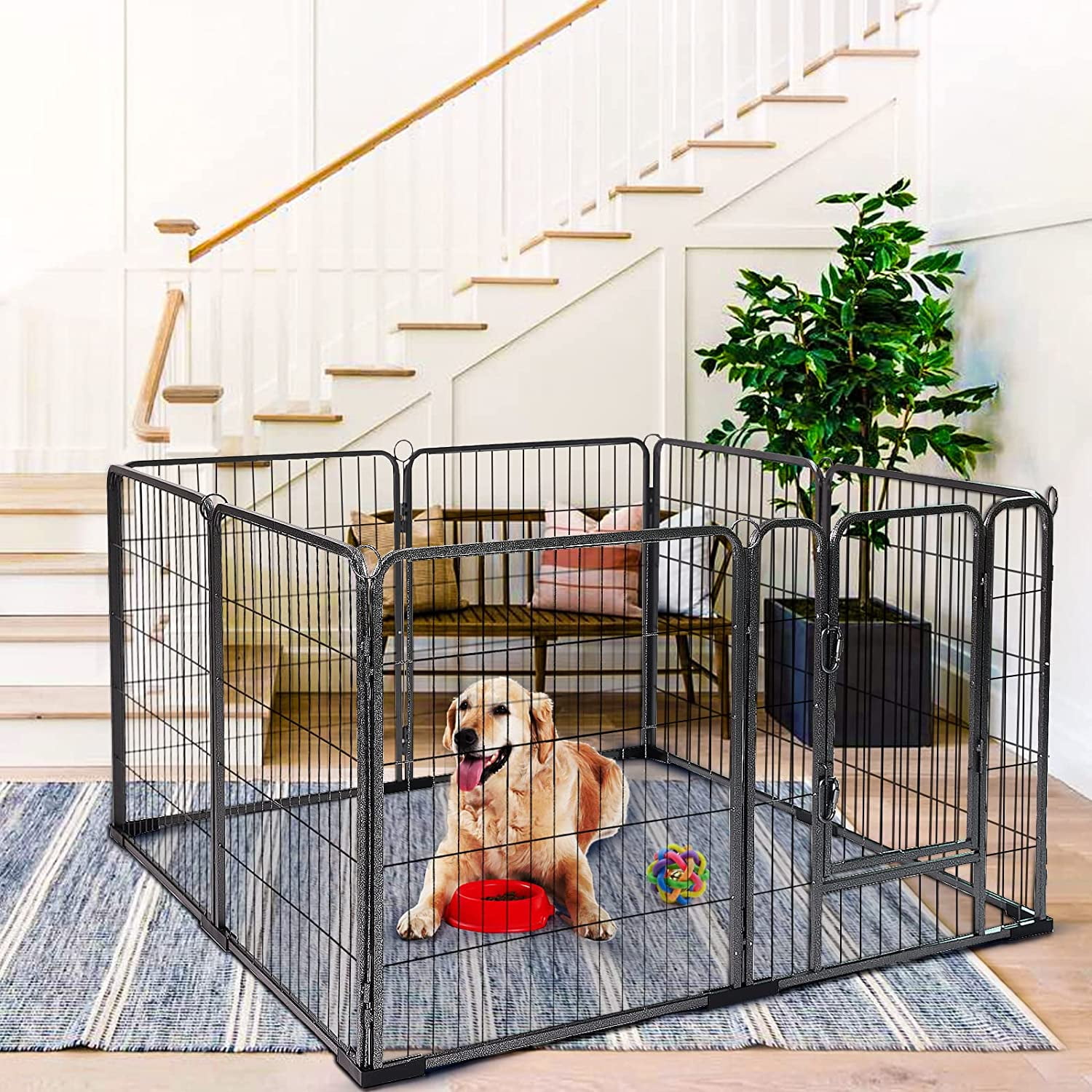 8 Panels Dog Playpen Dog Exercise Pen Heavy Duty Dog Fence Portable ...