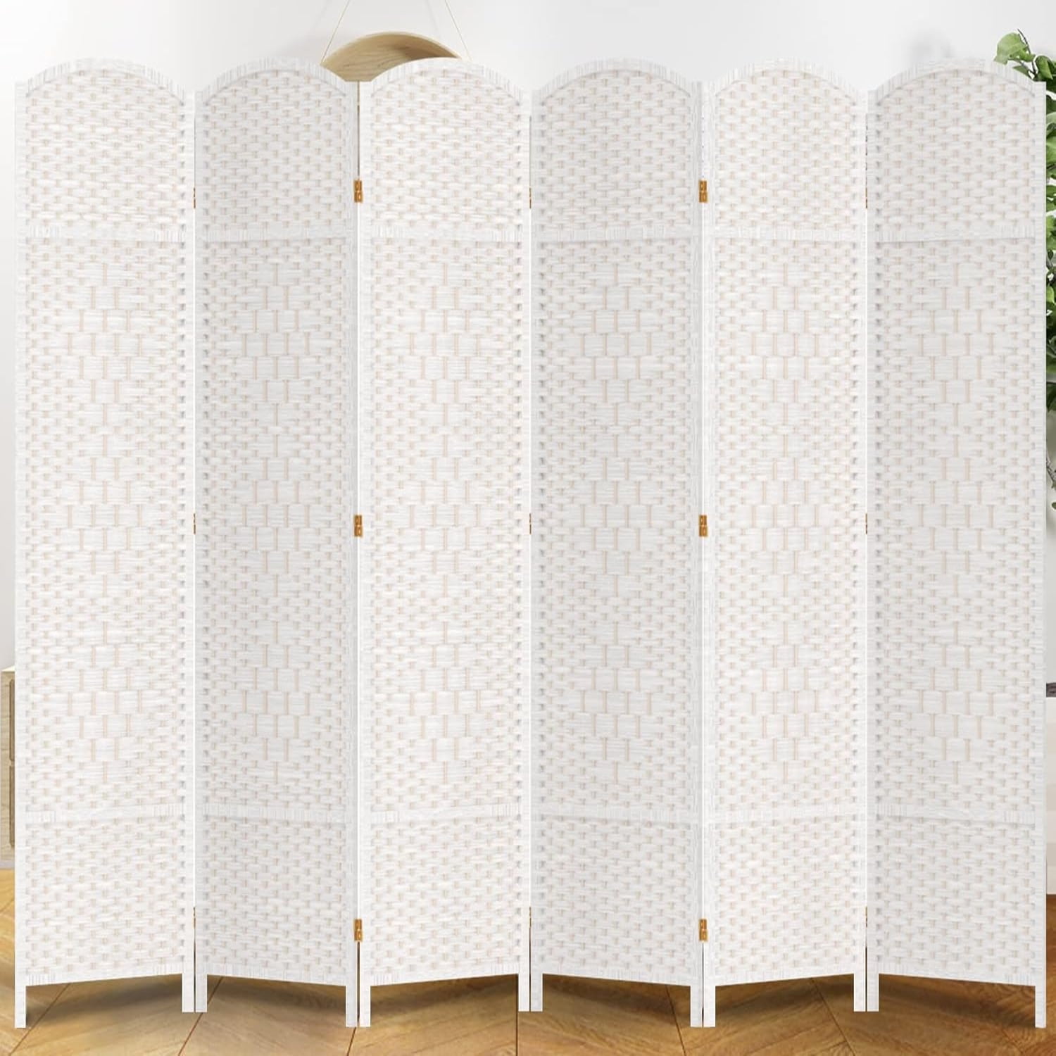 8 Panels Room Divider 6 FT Tall Weave Fiber Privacy Screen Freestanding ...