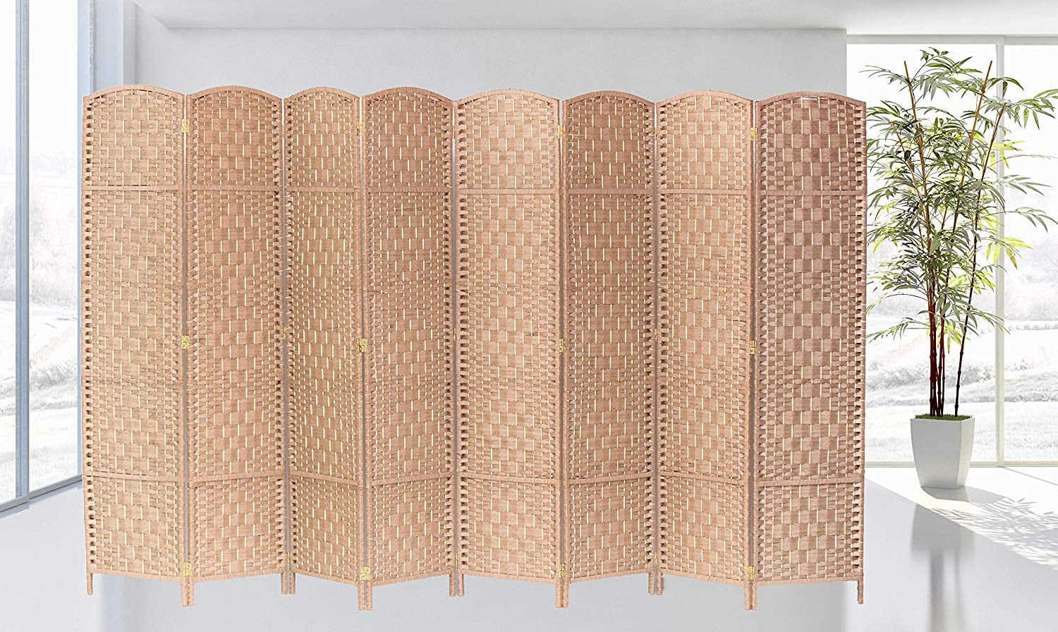 8 Panels Room Divider Privacy Partition Screen Bamboo Fiber Natural ...