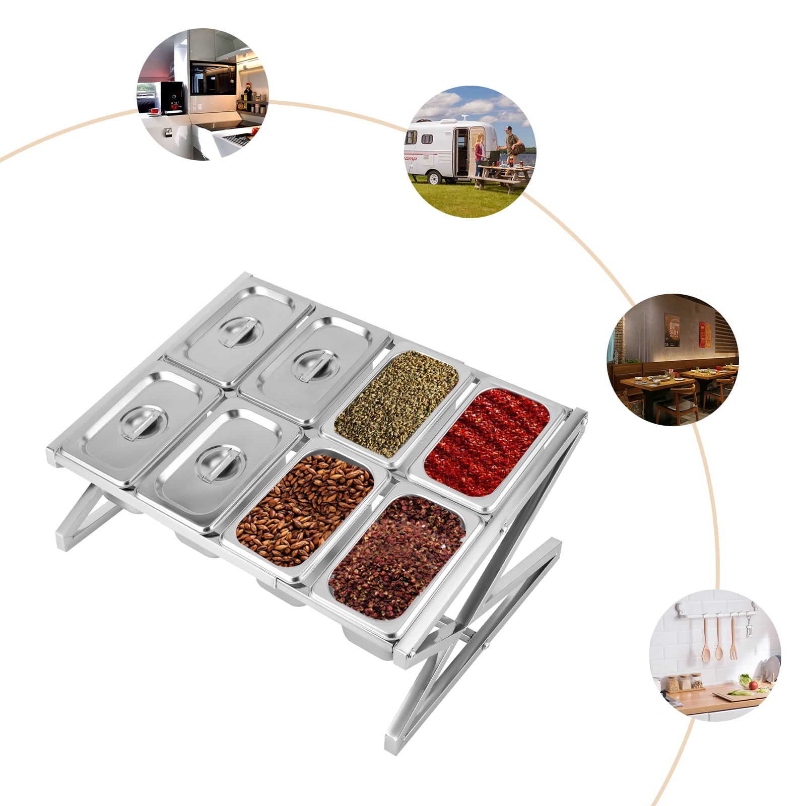 8 Pans Buffets Stainless Steel Spice Rack, Adjustable Kitchen Storage ...