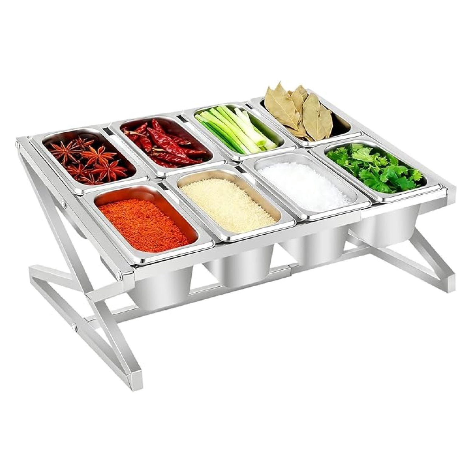 8 Pans Condiment Containers Pizza Topping Station Organizer Stainless ...
