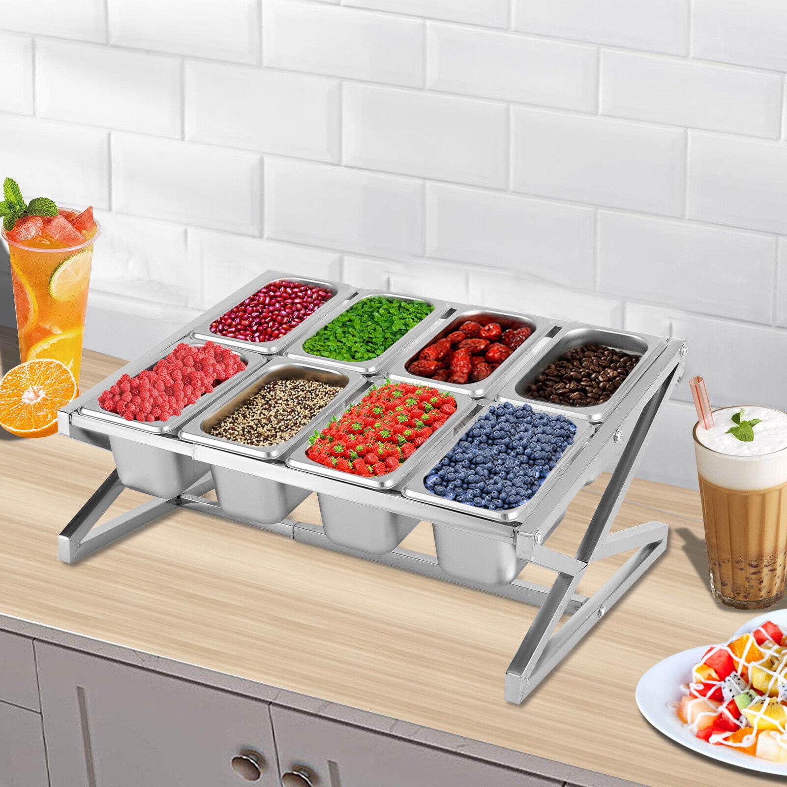 8 Pans Stainless Steel Kitchen Spice Rack,Tabletop Spice Shelf with ...