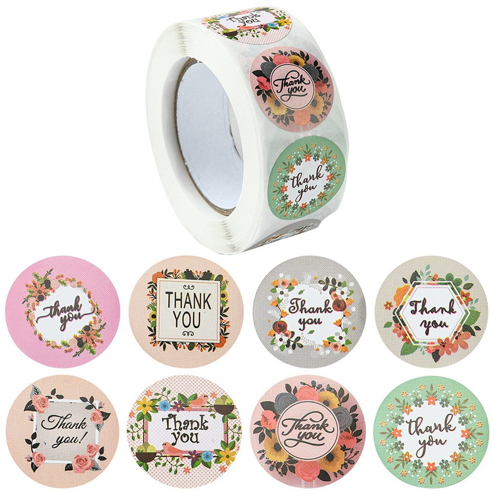 8 Patterns Paper Thank You Sticker Rolls Round Dot Floral Decals for ...