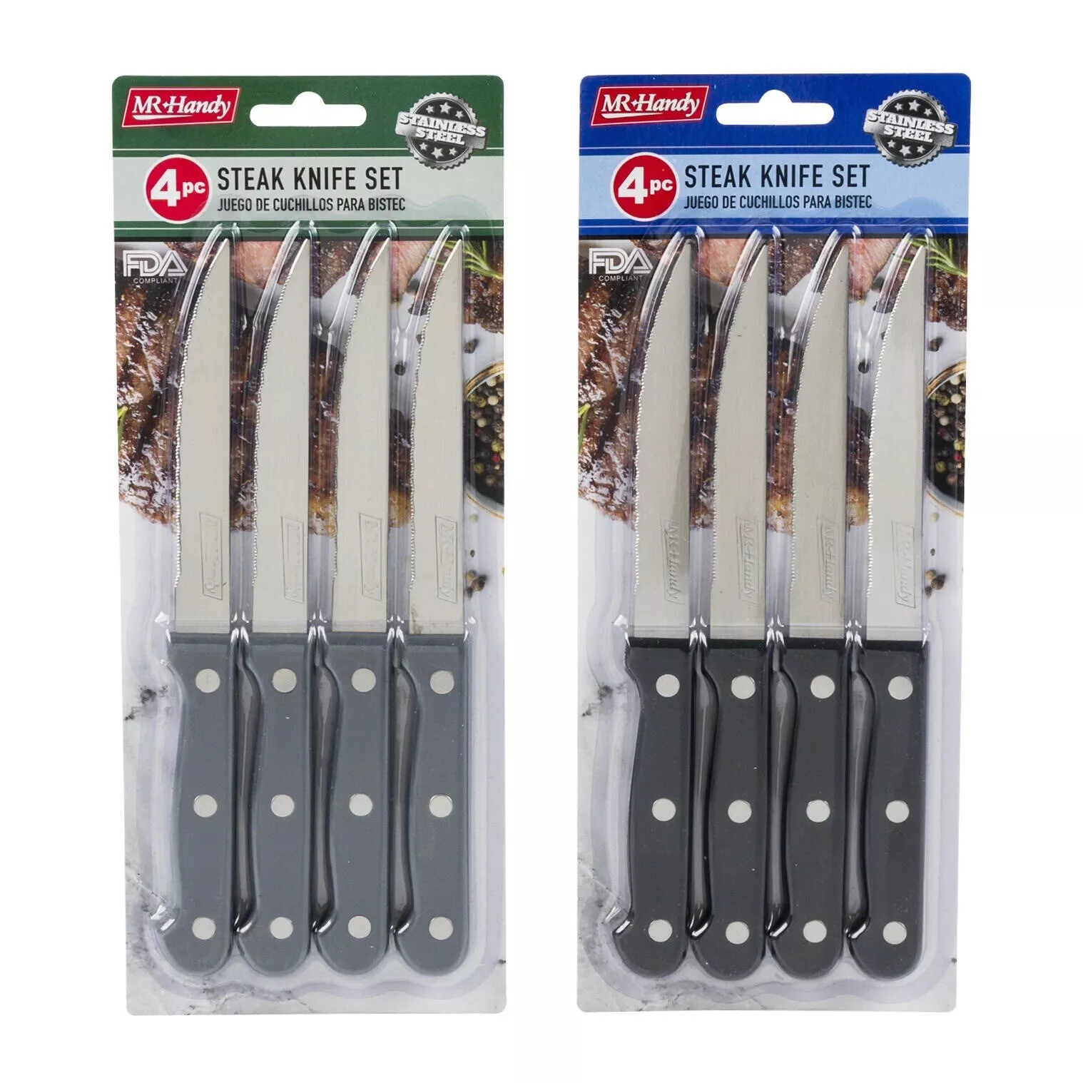 8 Pc 8” Steak Knife 4.5” Stainless Steel Blade Dishwasher Safe Black ...