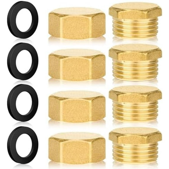8 Pc Brass Water Pipe Blanking Plugs - 1/2 Inch Male & Female Thread ...