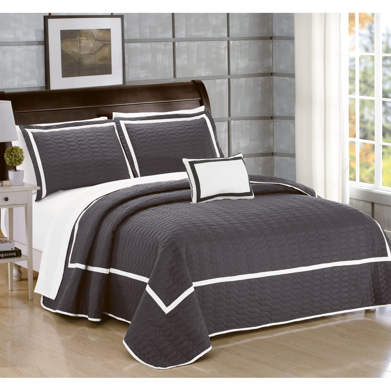 Neal Hotel Collection 8 Pc. 2 Tone Geometrical Embroidered Quilt Set ...