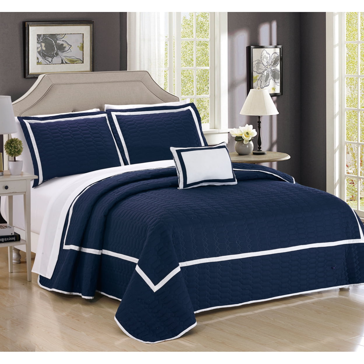 8 Pc. Neal Hotel Collection 2 Tone banded Geometrical Embroidered ...