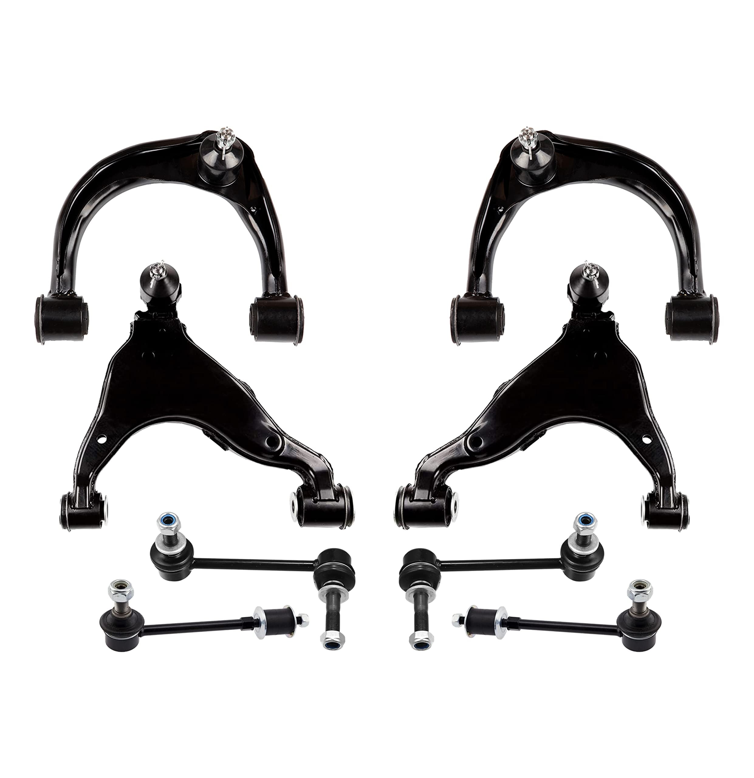 8 Pc Upper & Lower Control Arms + Front & Rear Sway Bar End Links ...