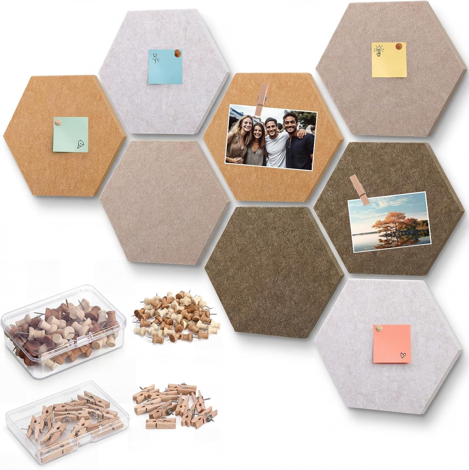 8 Pcs 12" Large Hexagon Felt Cork Bulletin Board Tiles Self Adhesive ...