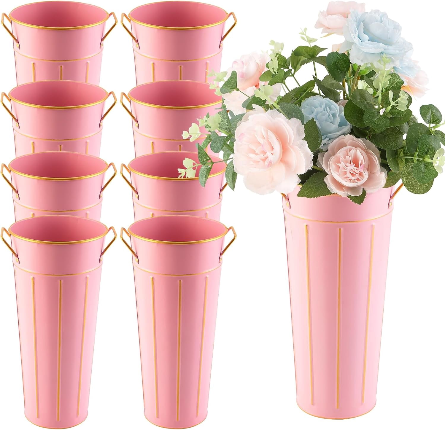 8 Pcs 12 Inch Galvanized Metal Vase with Handles,Tin Flower Bucket for ...