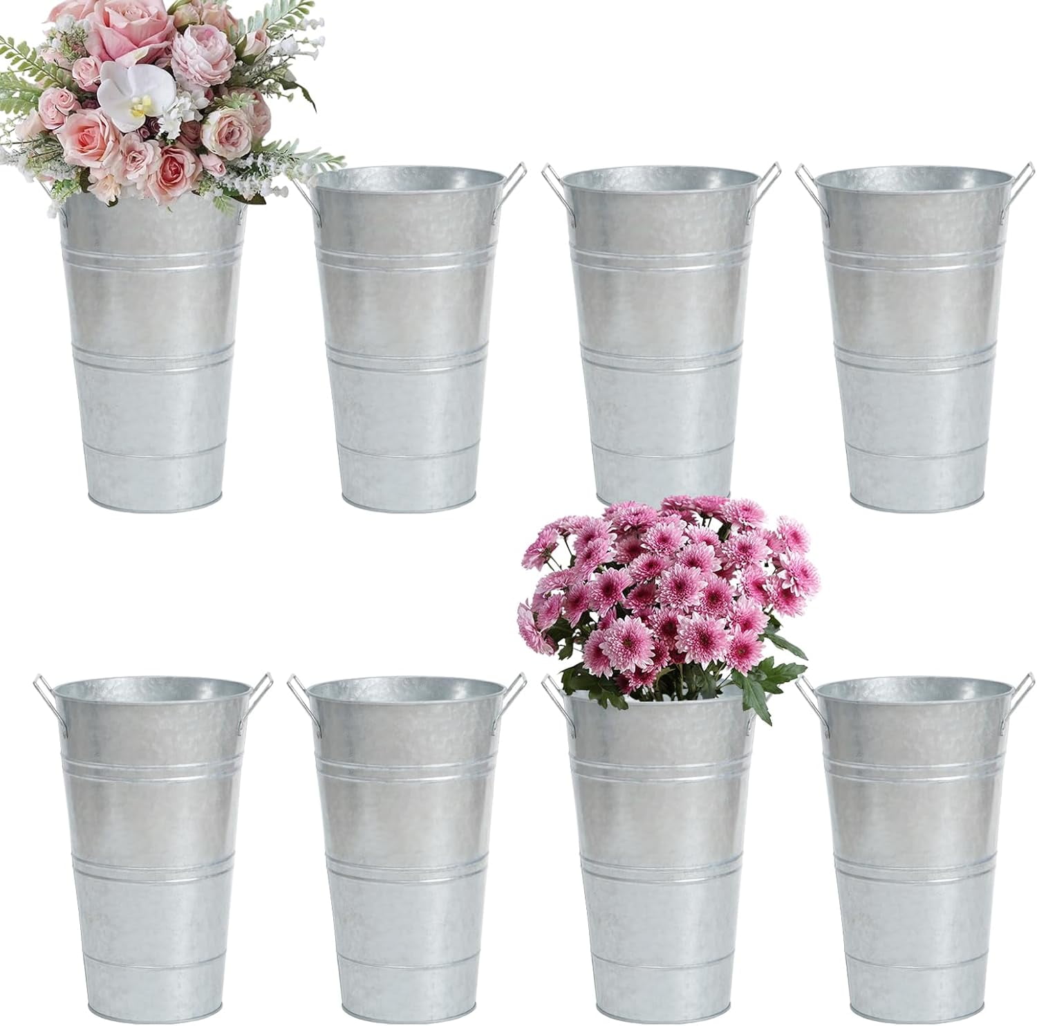 8 Pcs 12 Inch Large Galvanized Metal Vases Farmhouse French Flower ...