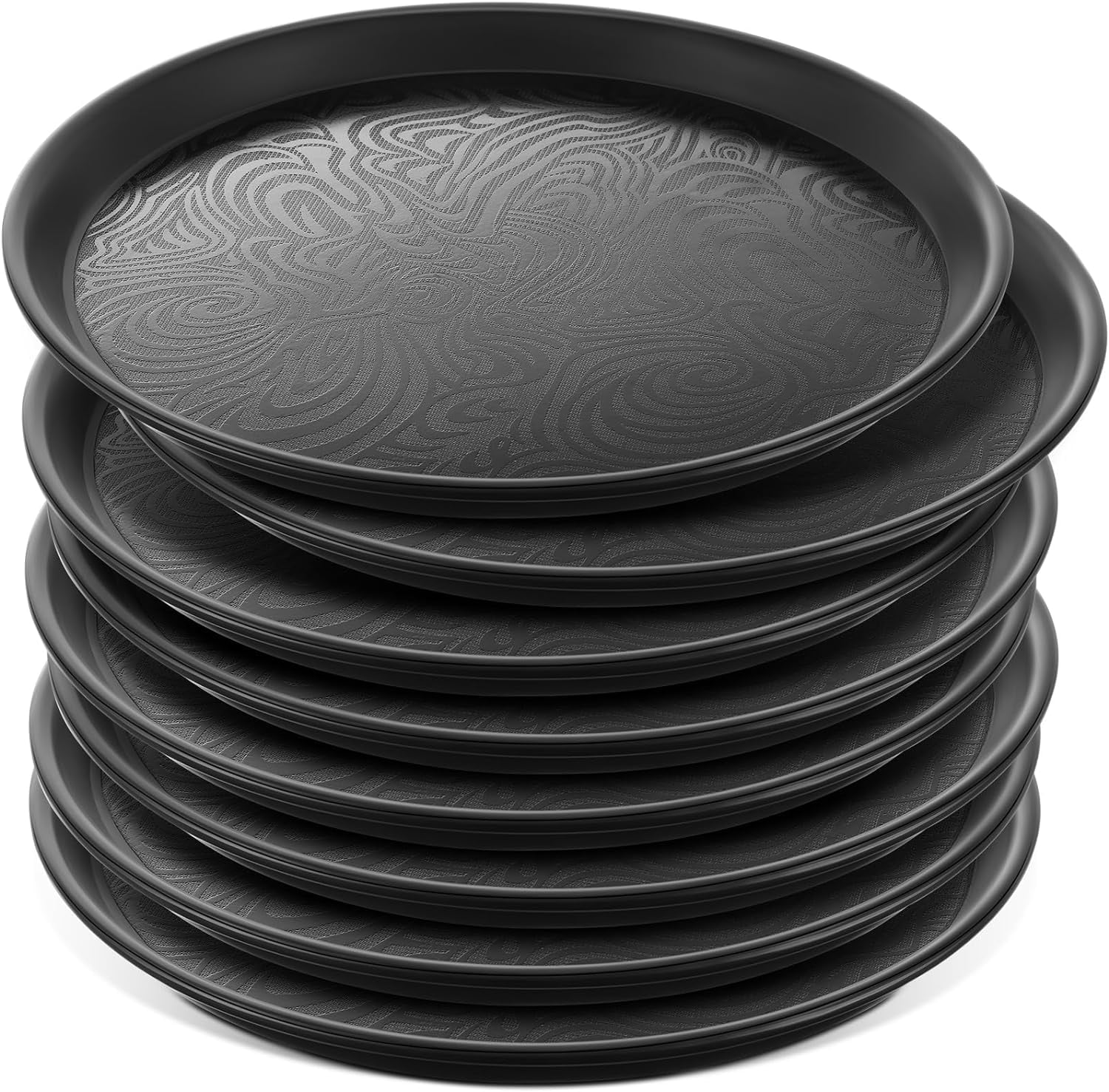 8 Pcs 12 Inch Round Restaurant Serving Trays Non Slip Surface Black ...